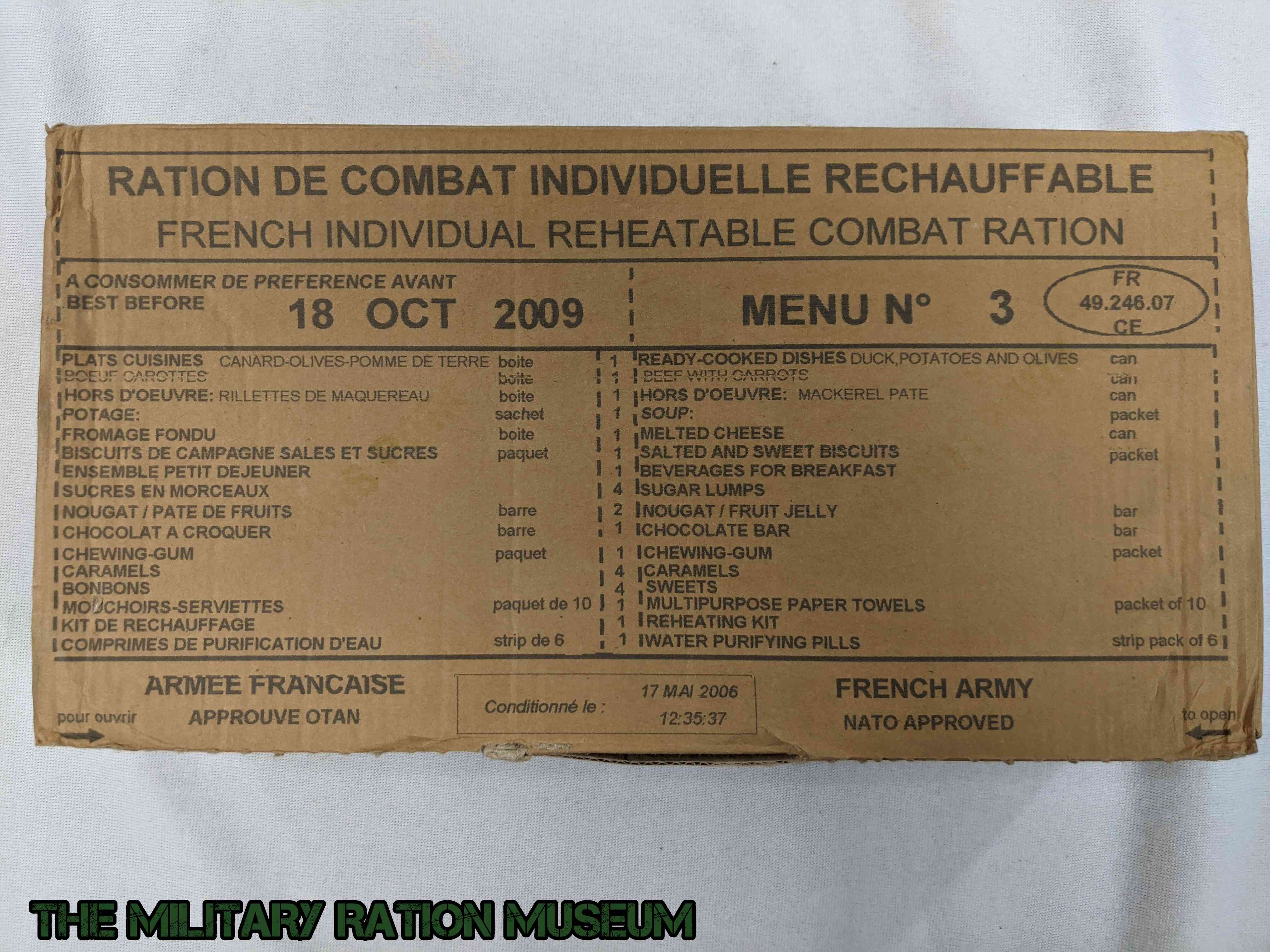 Open French RCIR 24HR Menu 3 | The Military Ration Museum Archives